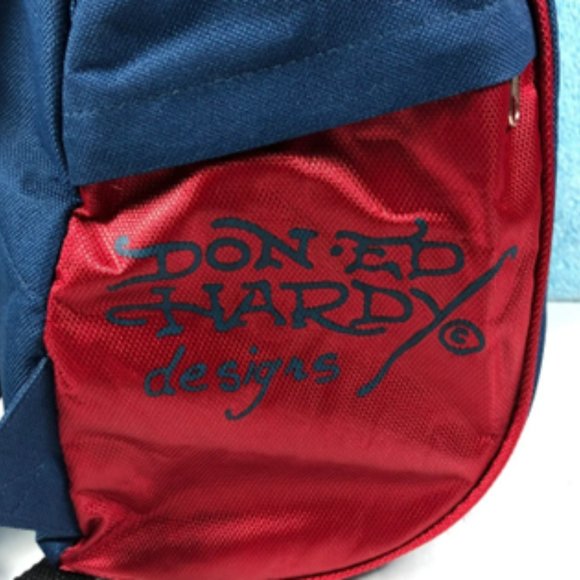Ed Hardy | Bags | Ed Hardy Designs Rare Backpack Red Blue Skull Top Hat ...